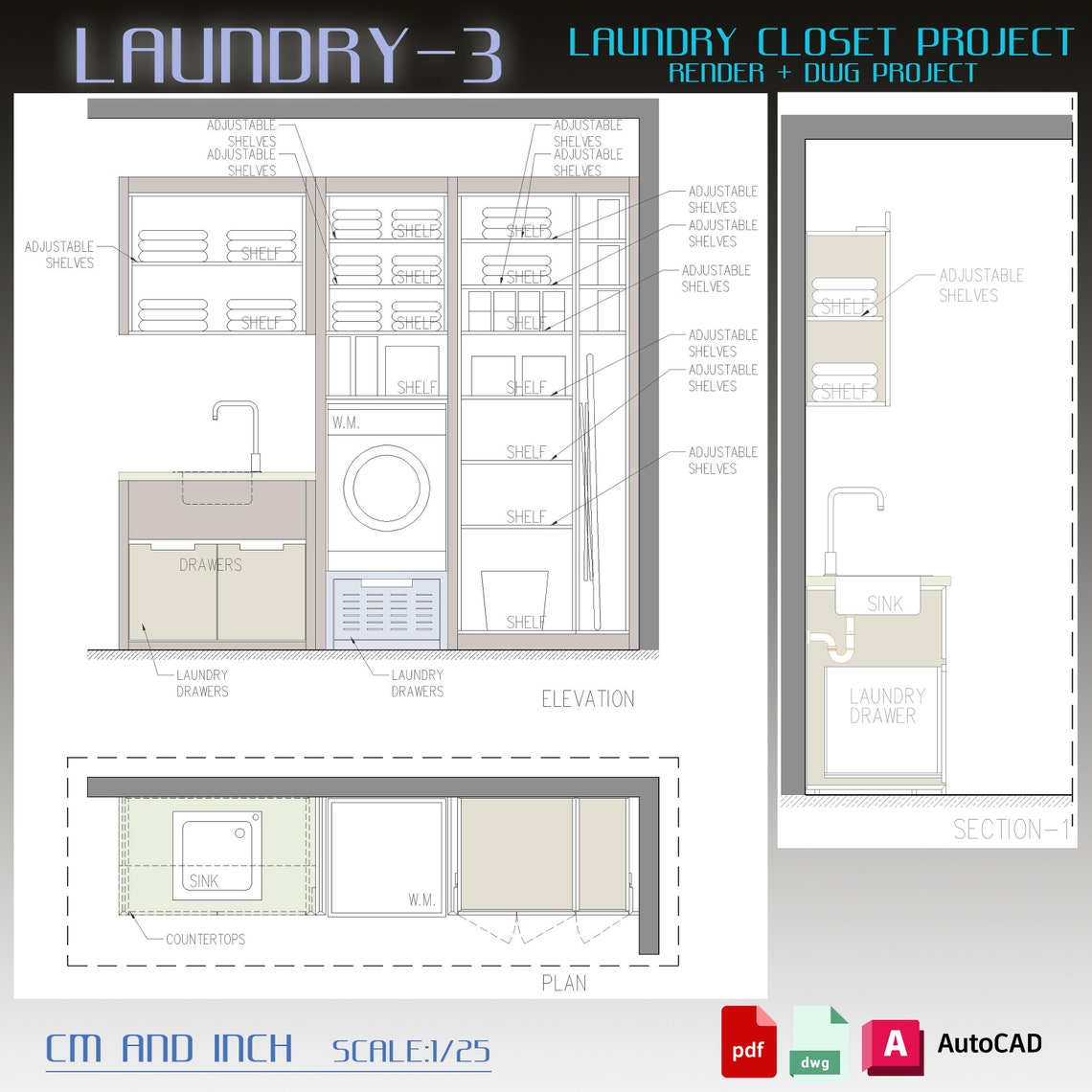 Laundry Closet Project DWG, Closet 3d Render, Closet Design, Closet ...