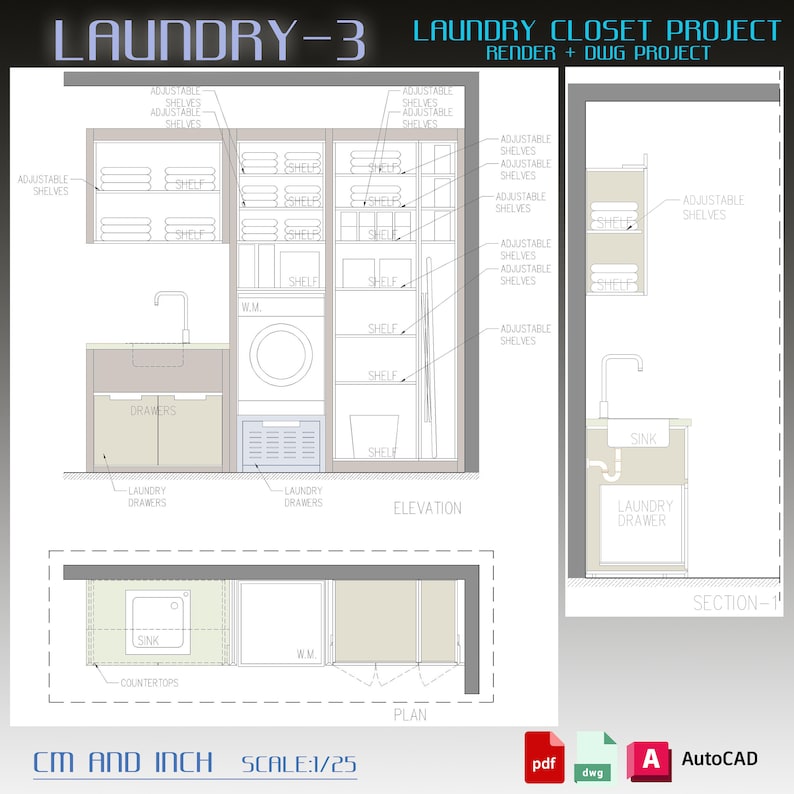 Laundry Closet Project DWG, Closet 3d Render, Closet Design, Closet ...