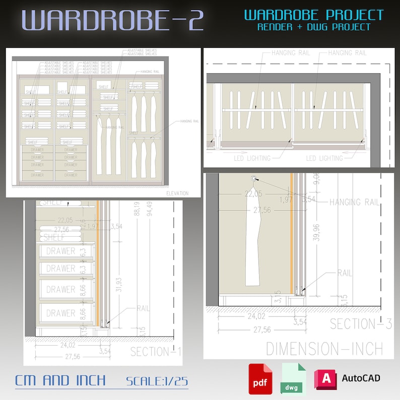 Wardrobe Project: DWG CAD Files, Render (digital Download) - Etsy