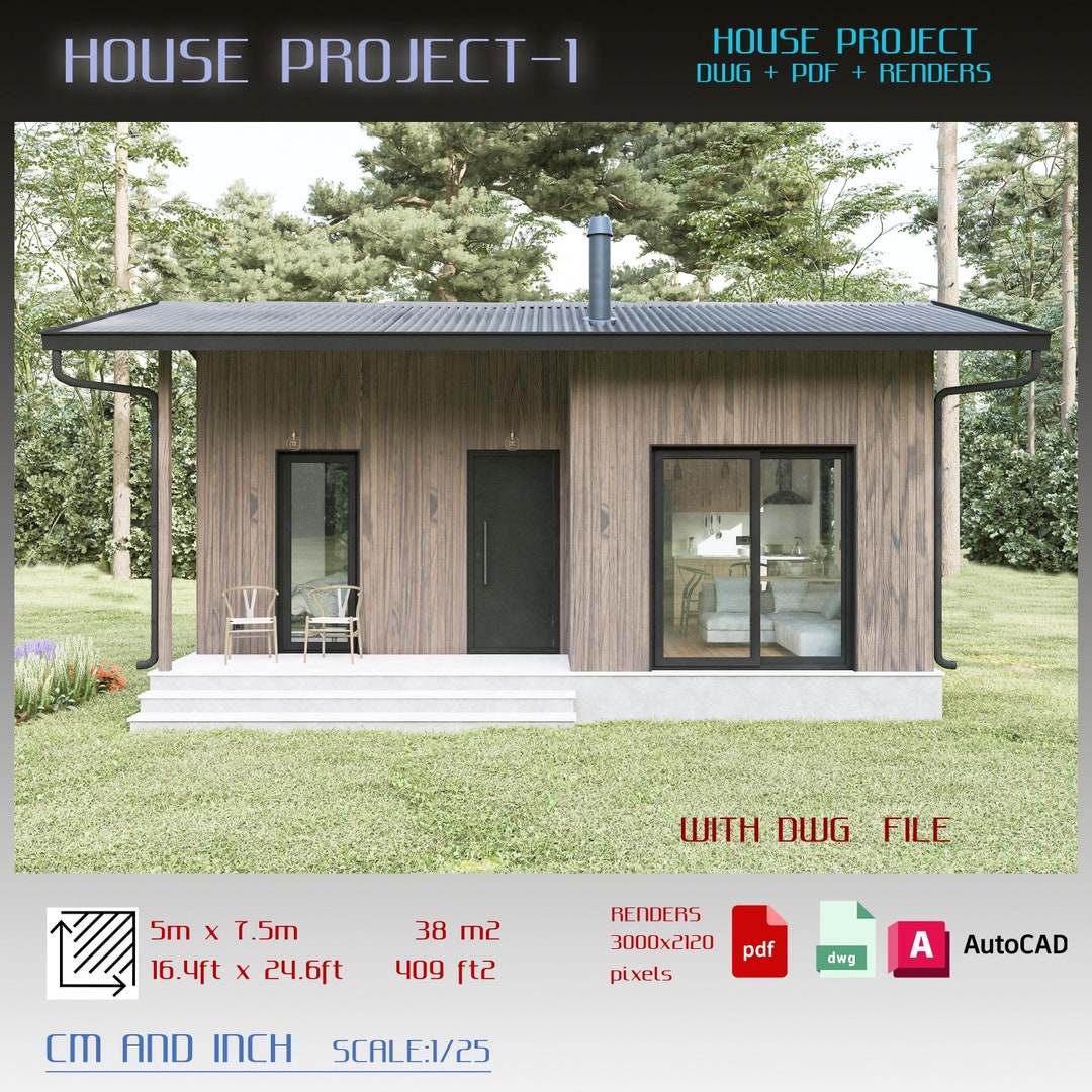 Small Cottage House Plan: 1-bedroom Architectural DWG CAD (PDF) - Etsy
