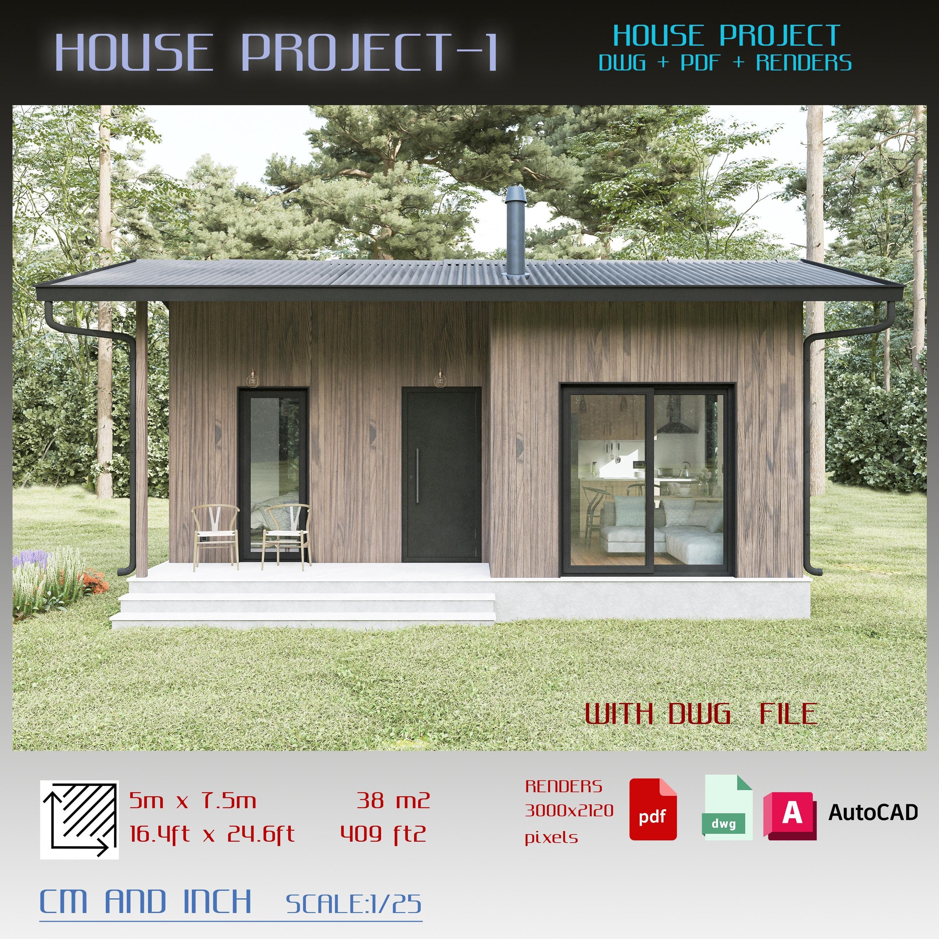House Project DWG, House 3d Render, 1 Bedroom House, House ...
