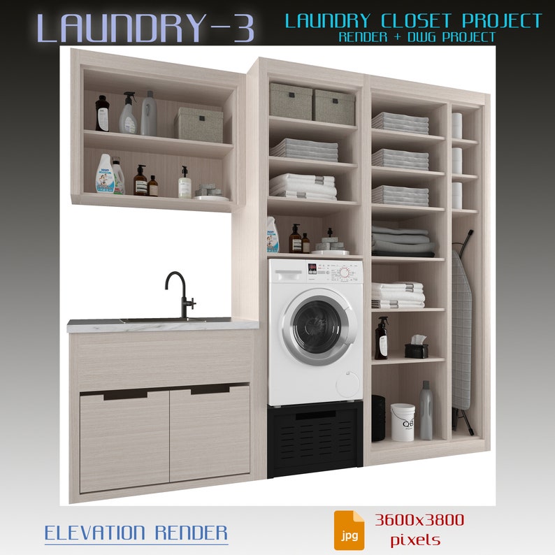 Laundry Closet Project DWG, Closet 3d Render, Closet Design, Closet ...