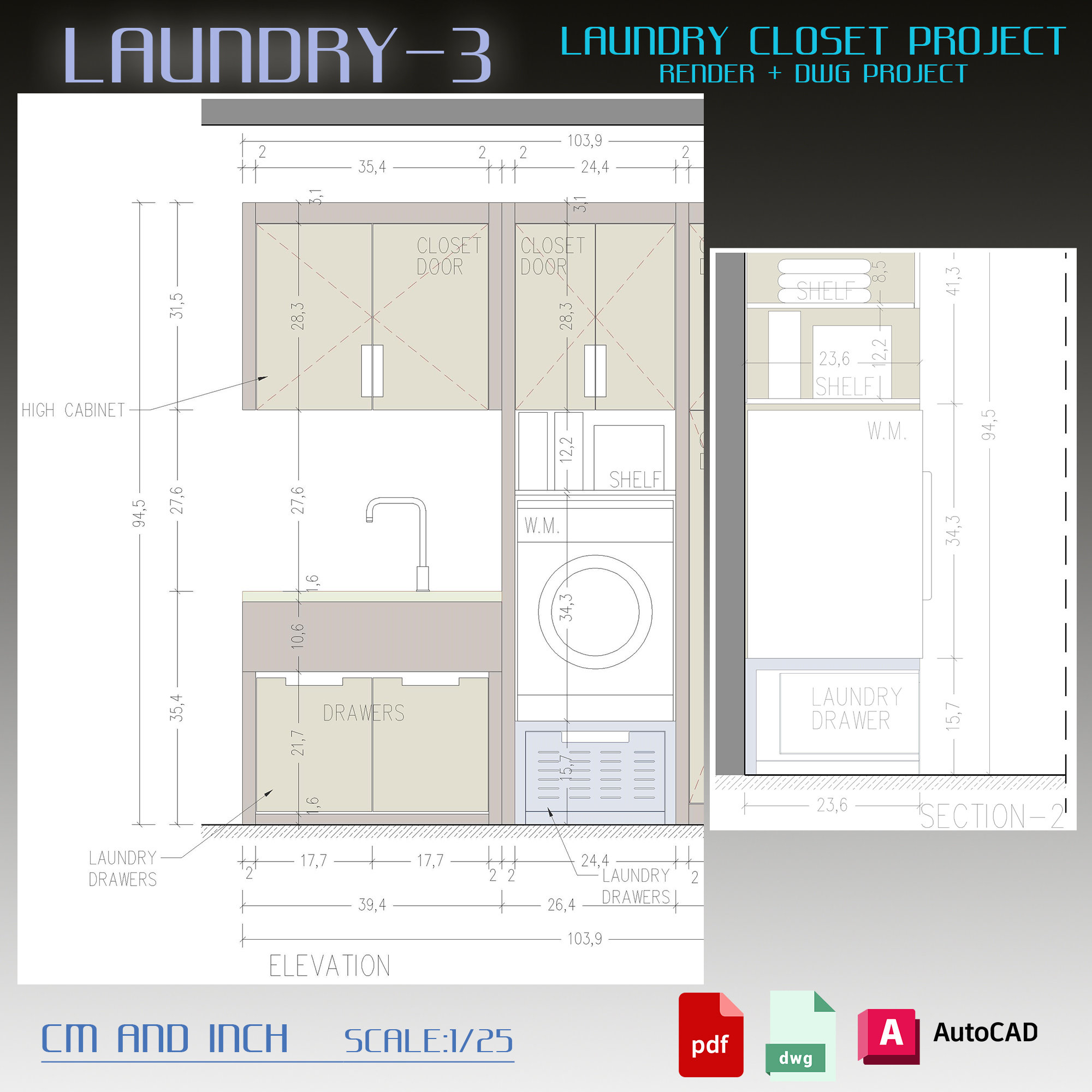 Laundry Closet Project DWG, Closet 3d Render, Closet Design, Closet ...