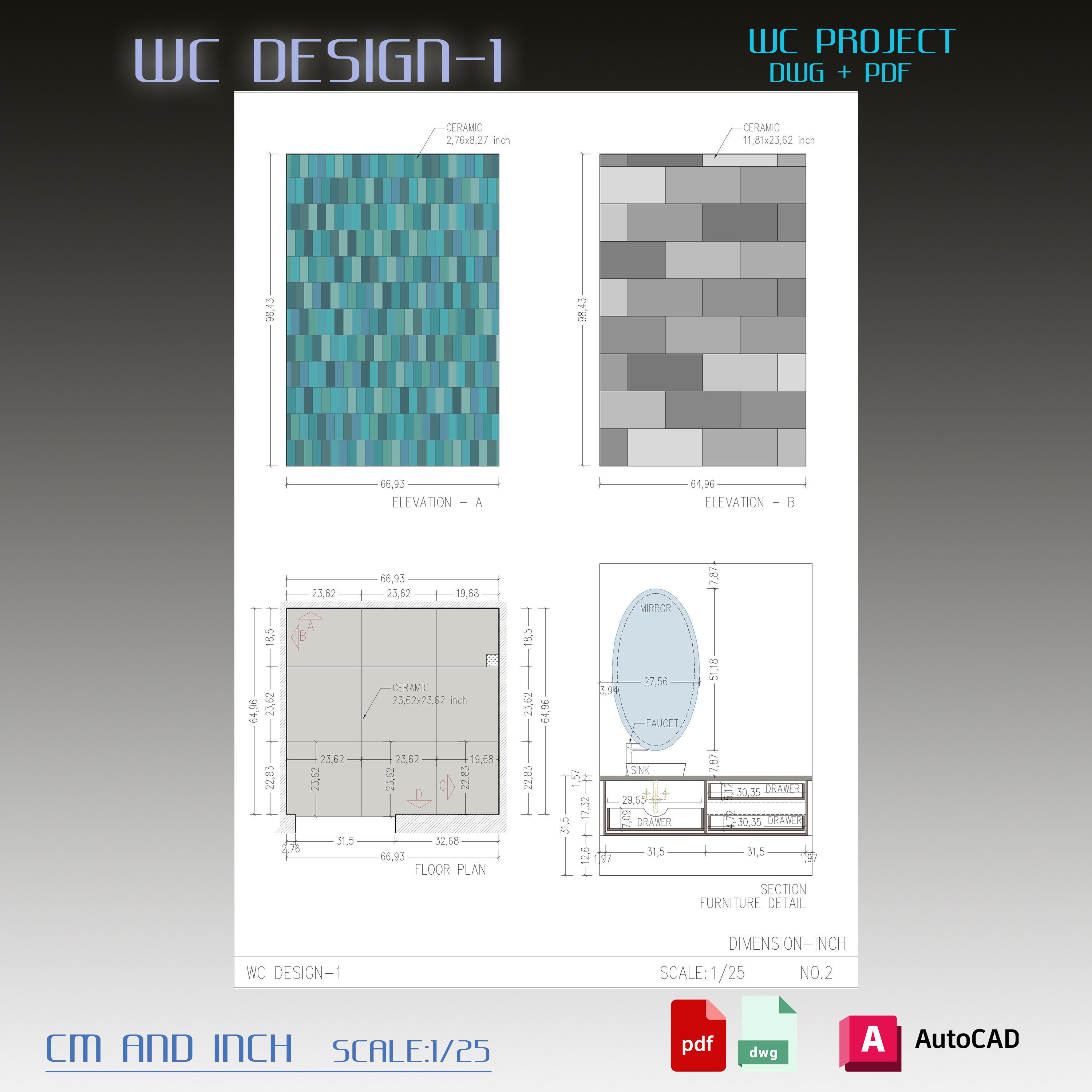 WC Design DWG, Wc Design Ideas, Wc Design, Wc Architectural Drawing, WC ...