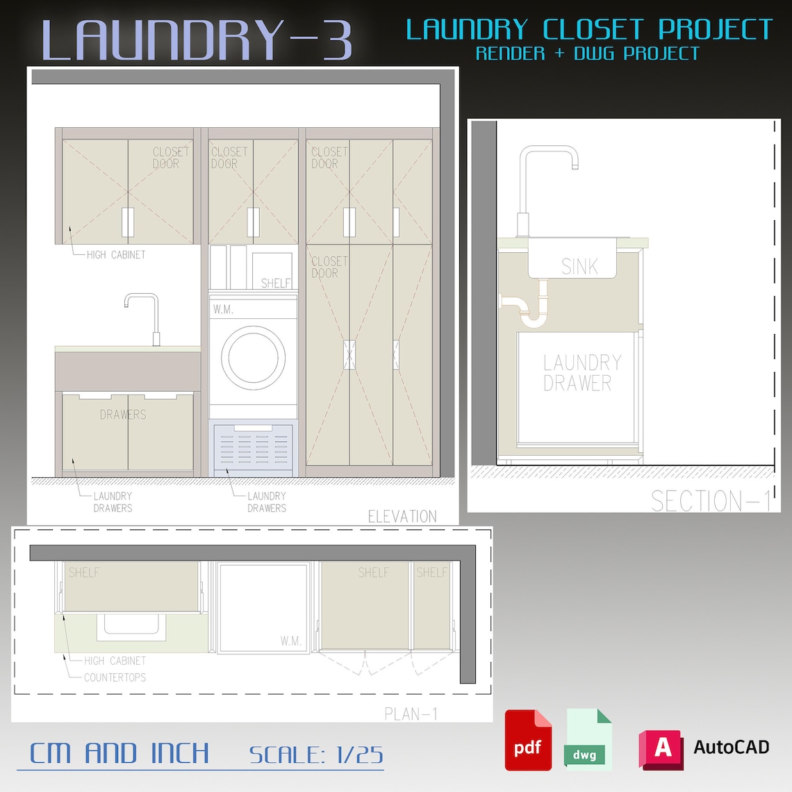 Laundry Closet Project DWG, Closet 3d Render, Closet Design, Closet ...