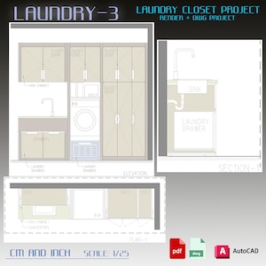 Laundry Closet Project DWG, Closet 3d Render, Closet Design, Closet ...