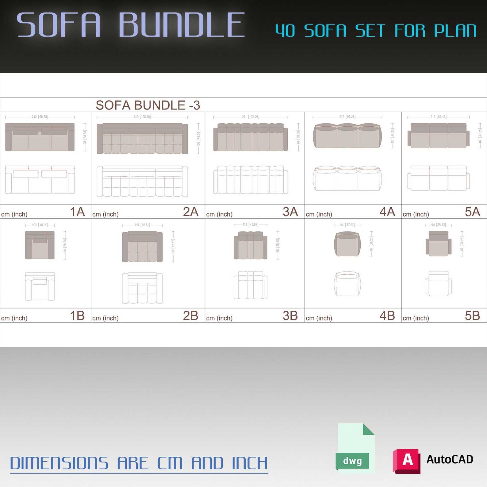 Sofa Set Plan Bundle: Top View Furniture (DWG/CAD) - Etsy
