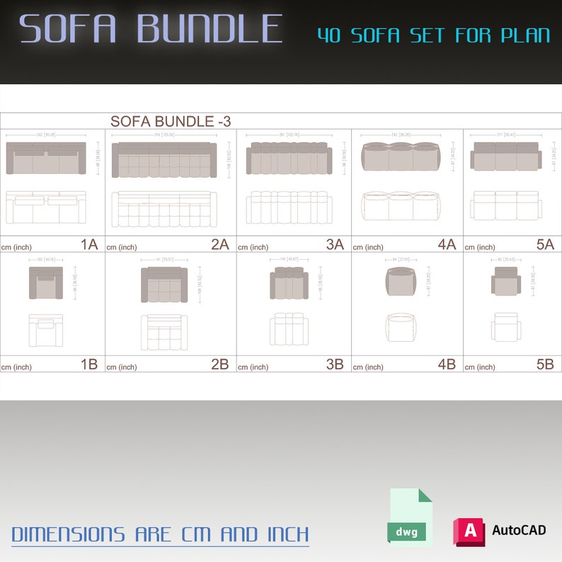 BIG Sofa Set Bundle Plan DWG/CAD, Top View Sofa, Furniture Plan ...