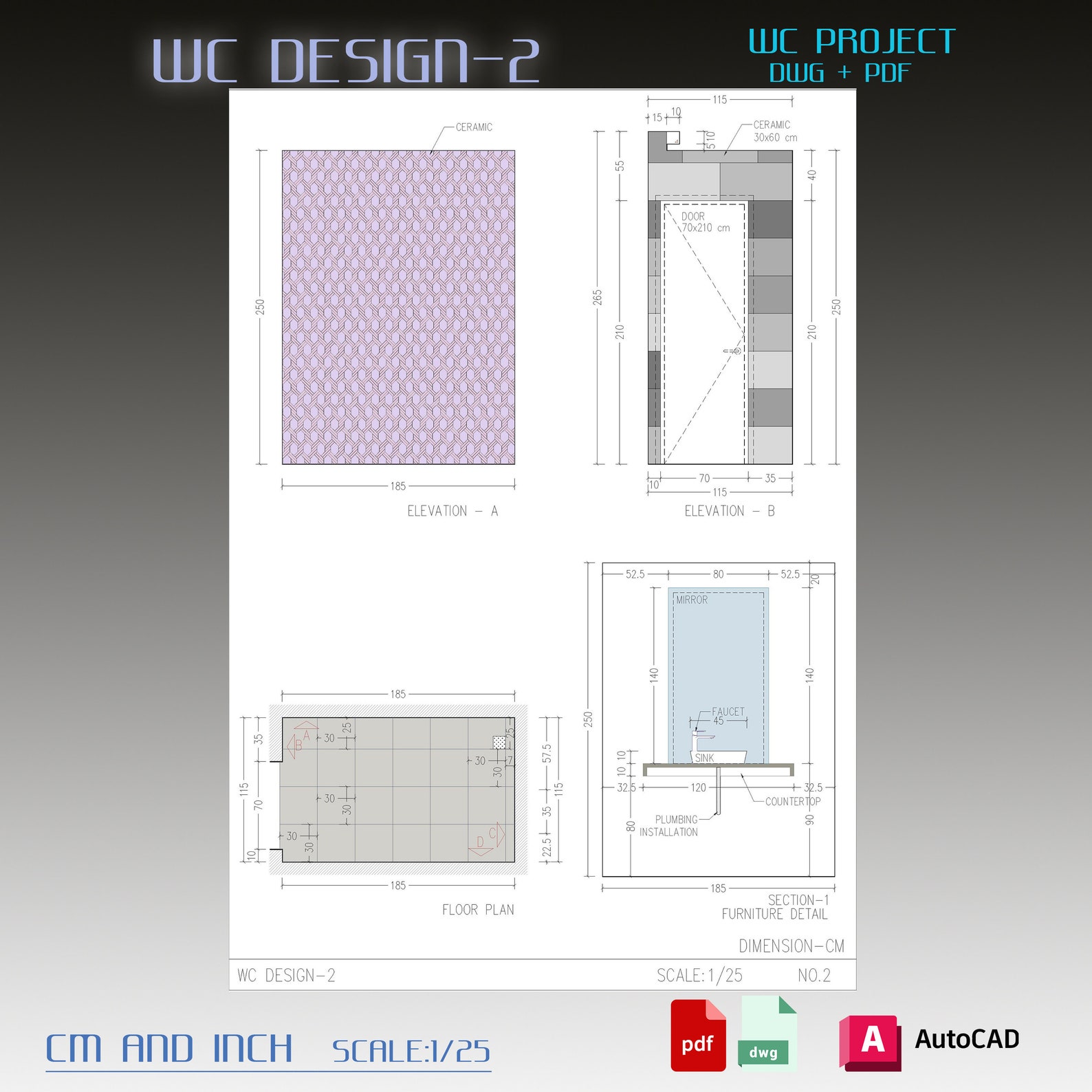 WC Design DWG, Wc Design Ideas, Wc Design, Wc Architectural Drawing, WC ...