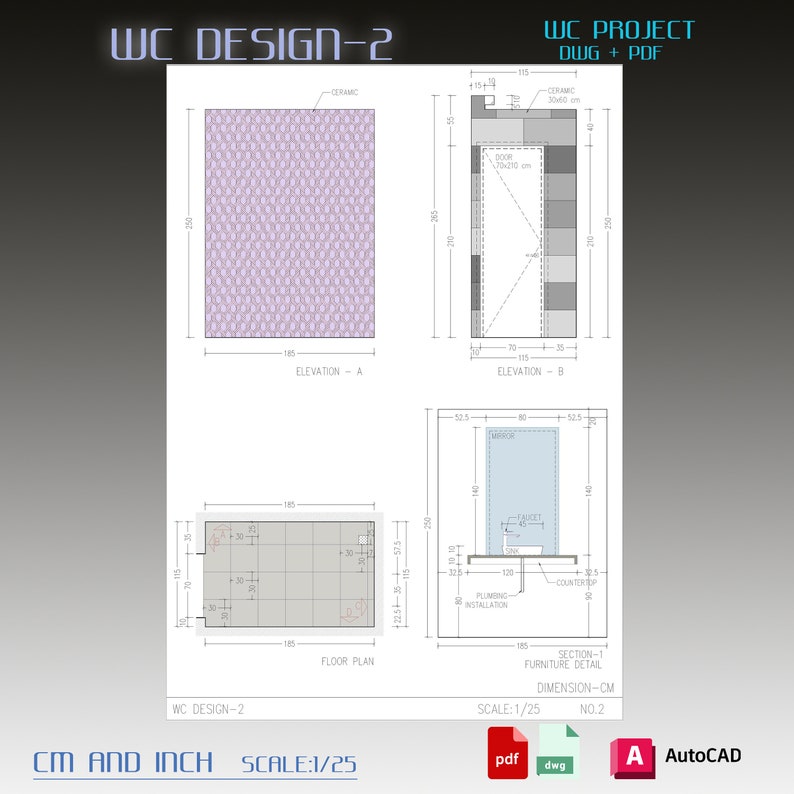 WC Design DWG, Wc Design Ideas, Wc Design, Wc Architectural Drawing, WC ...