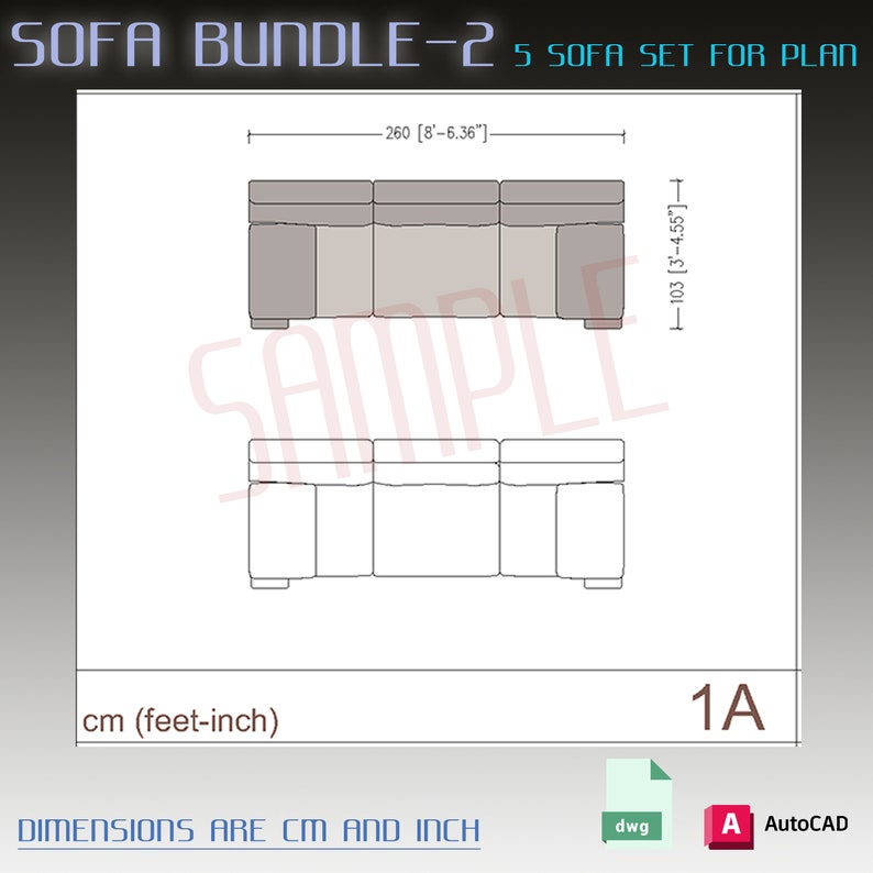 Sofa Set Bundle Plan DWG/CAD, Top View Sofa, Furniture Plan ...