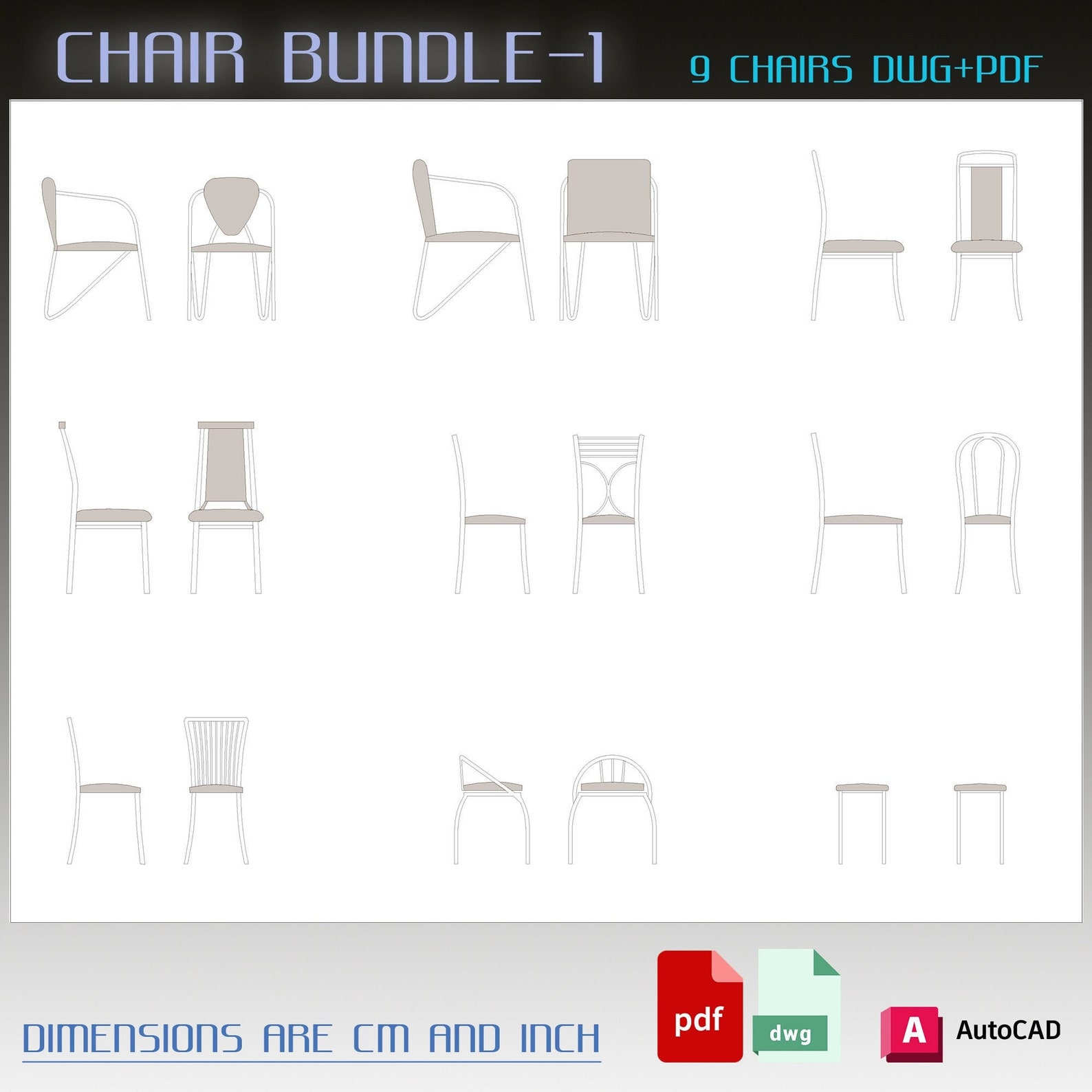 Chair Bundle Elevation DWG/CAD, Elevation Chair, Furniture Elevation ...