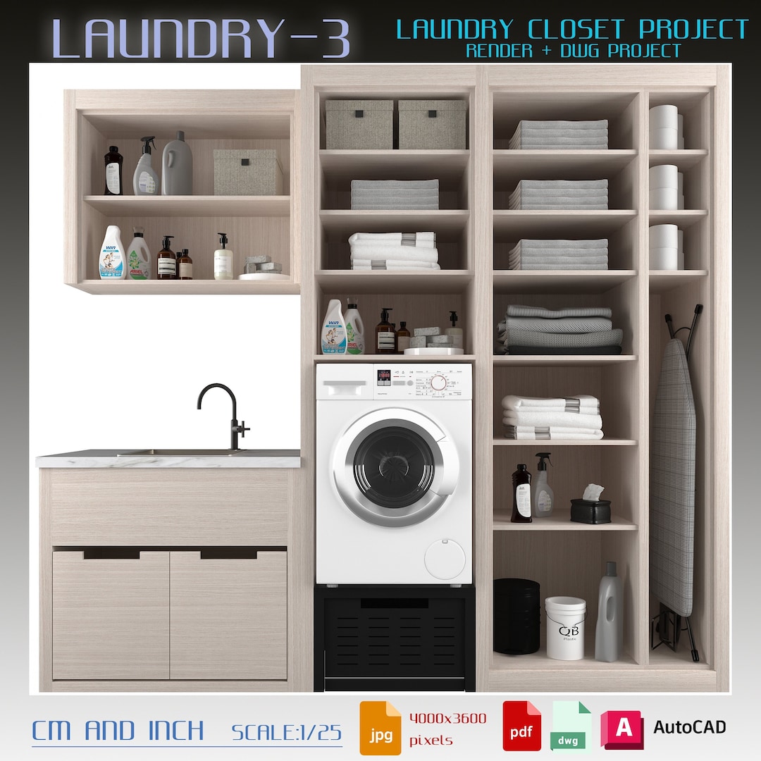 Laundry Closet Project DWG, Closet 3d Render, Closet Design, Closet ...