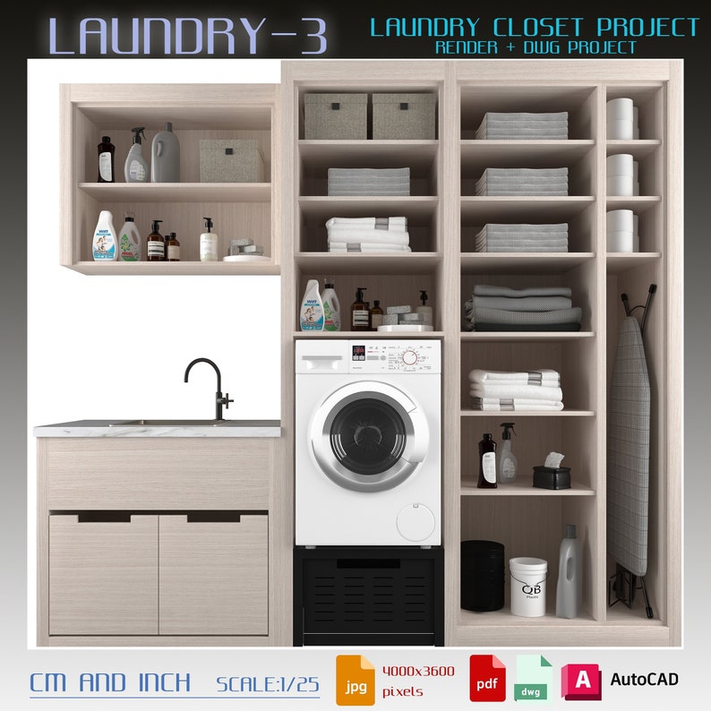 Laundry Closet Project DWG, Closet 3d Render, Closet Design, Closet ...