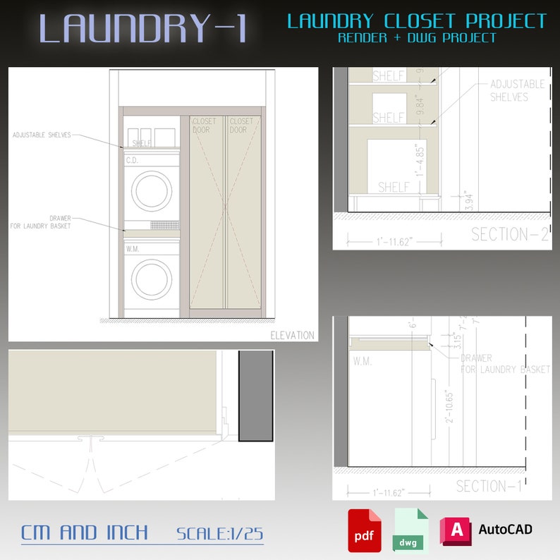 Laundry Closet Design: DWG Project With Renders (PDF) - Etsy