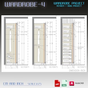 Wardrobe Project: DWG, Render, Plan, Elevations (PDF) - Etsy