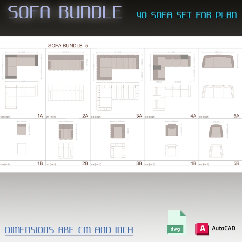 Sofa Set Plan Bundle: Top View Furniture (DWG/CAD) - Etsy