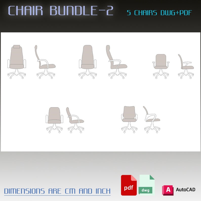 Chair Elevation Bundle: 5 CAD Furniture Blocks (DWG/PDF) - Etsy