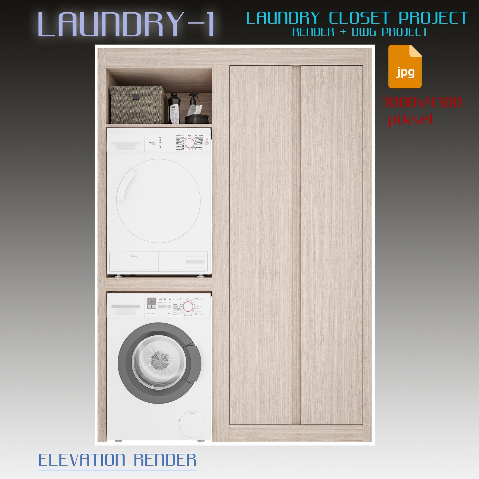 Laundry Closet Design: DWG Project With Renders (PDF) - Etsy
