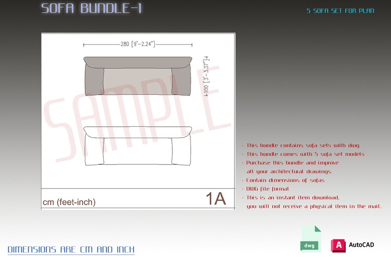 Sofa Set Bundle Plan DWG/CAD, Top View Sofa, Furniture Plan ...