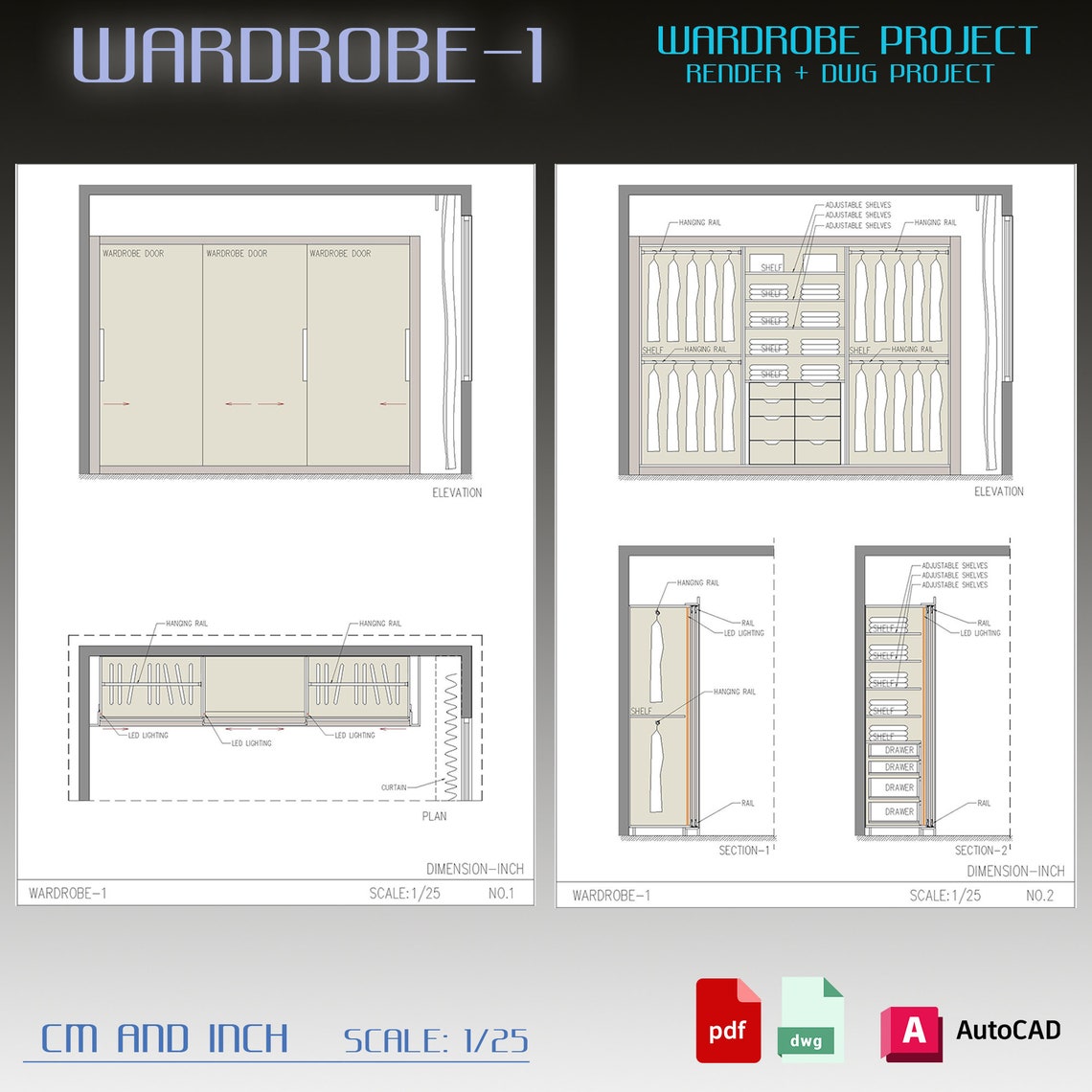 Wardrobe Project DWG, Wardrobe 3d Render, Wardrobe Design, Wardrobe ...