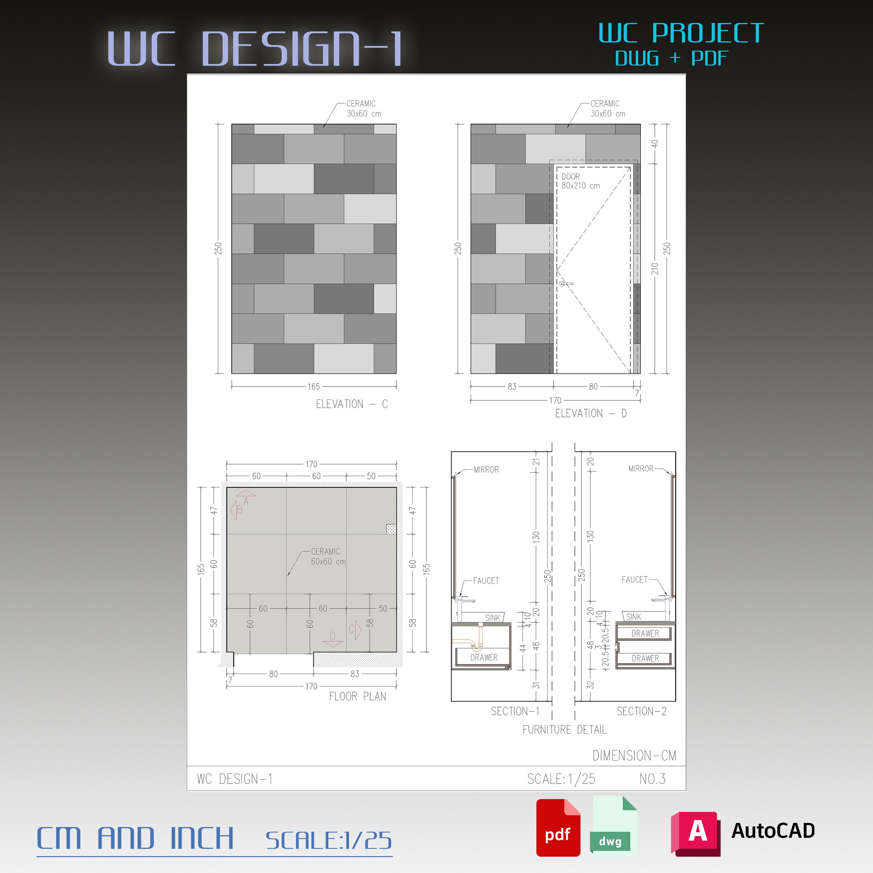 WC Design DWG, Wc Design Ideas, Wc Design, Wc Architectural Drawing, WC ...