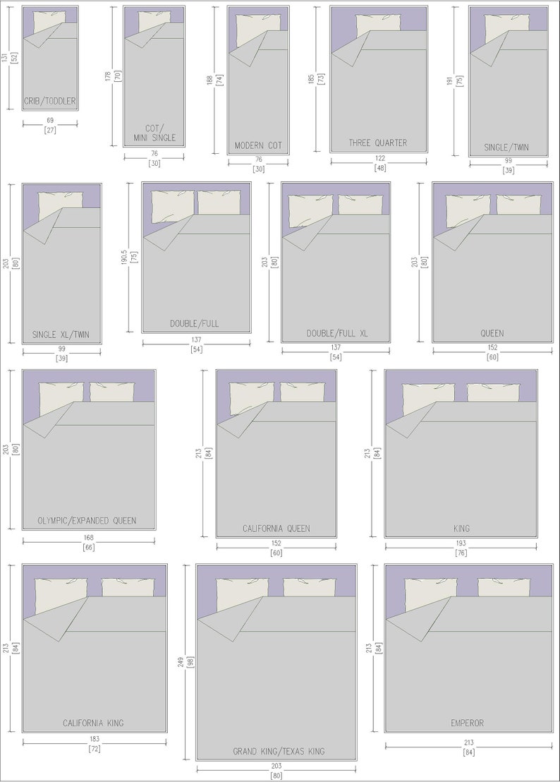 Usa&canada Bed Sizes CAD Drawing (dwg, Pdf, Png, Jpg) - Etsy