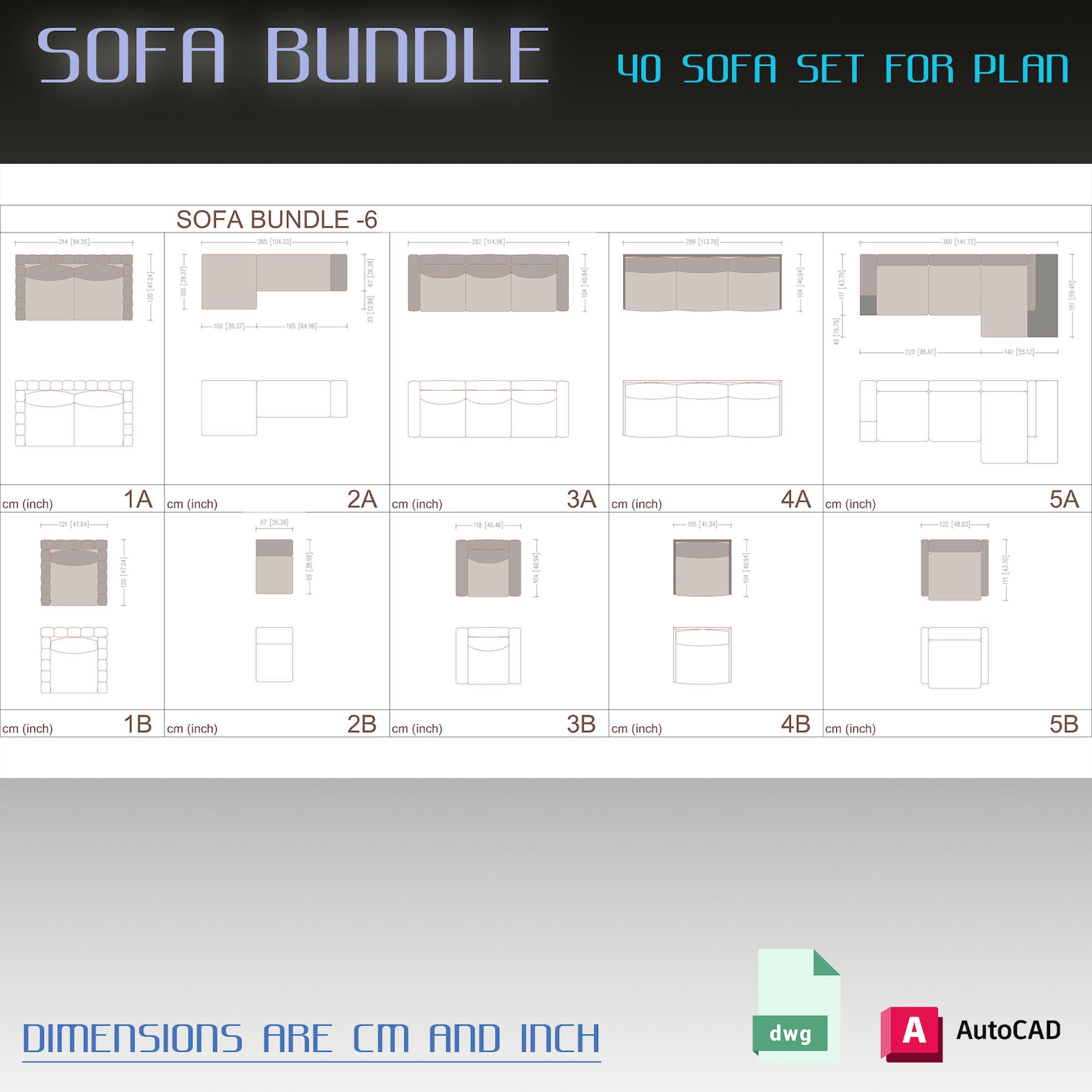 BIG Sofa Set Bundle Plan DWG/CAD, Top View Sofa, Furniture Plan ...