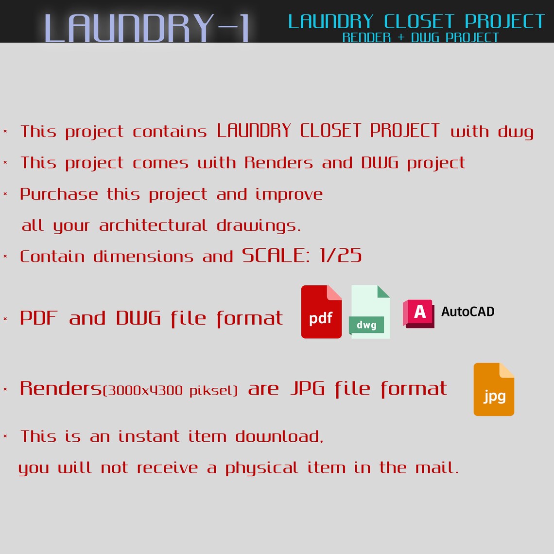 Laundry Closet Design: DWG Project With Renders (PDF) - Etsy