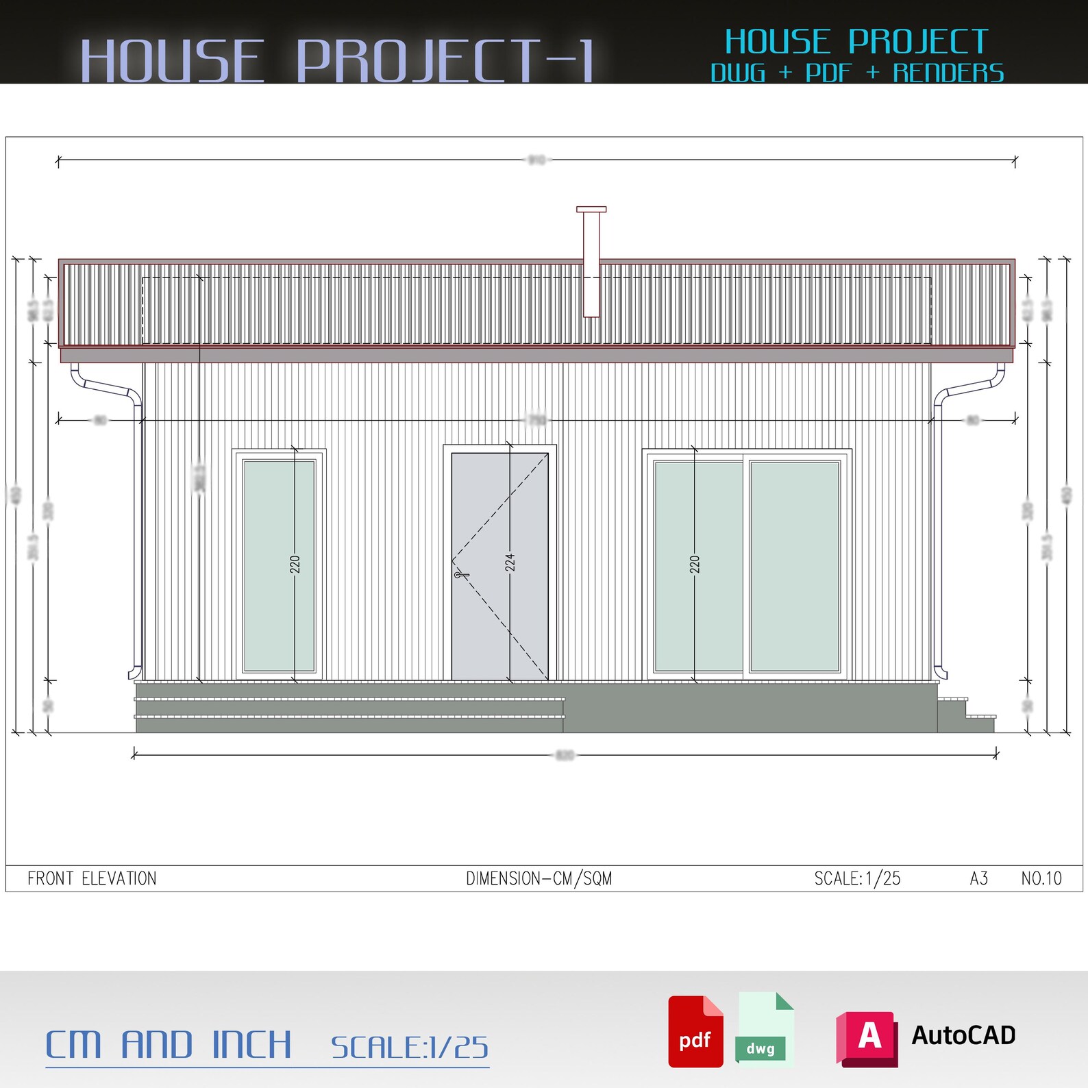 House Project DWG, House 3d Render, 1 Bedroom House, House ...