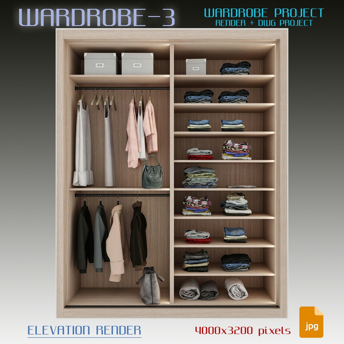 Wardrobe Project DWG, Wardrobe 3d Render, Wardrobe Design, Wardrobe ...