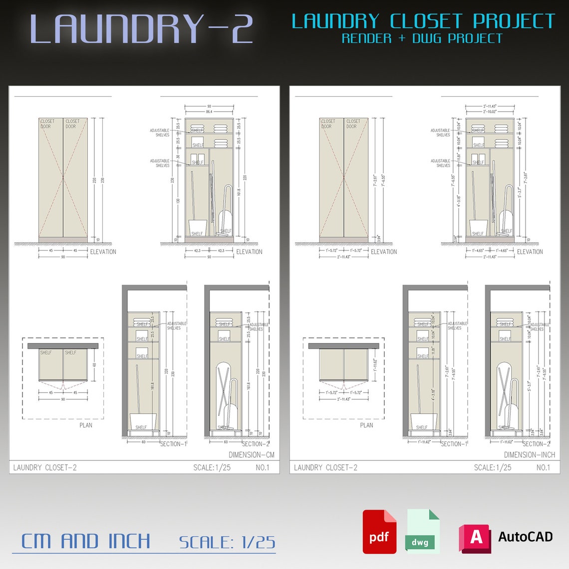 Laundry Closet Project DWG, Closet 3d Render, Closet Design, Closet ...