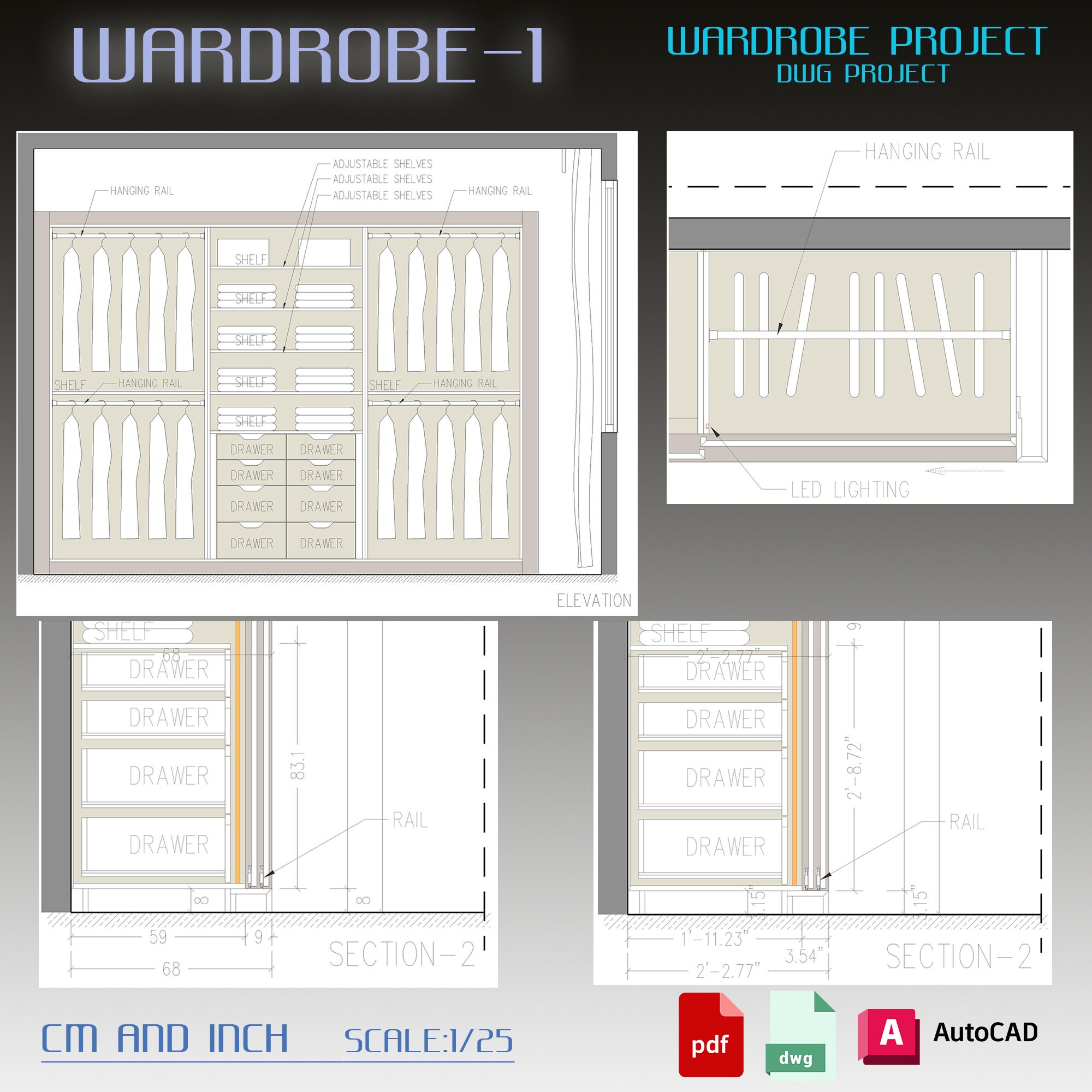 Wardrobe Project DWG, Wardrobe 3d Render, Wardrobe Design, Wardrobe ...