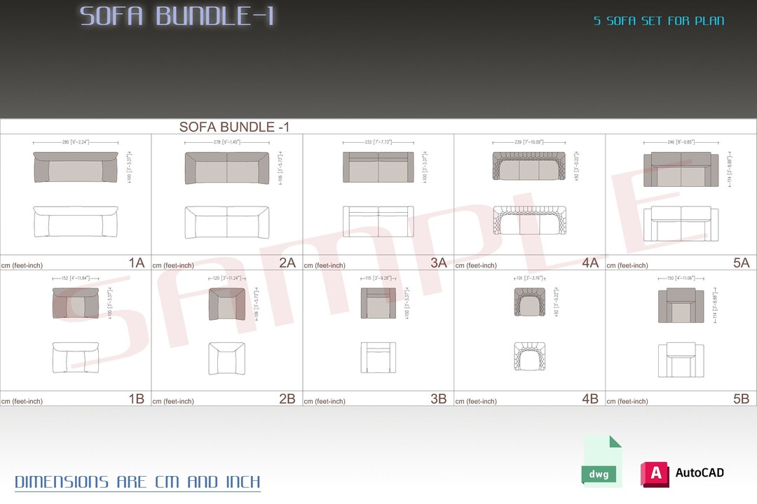 Sofa Set Bundle Plan DWG/CAD, Top View Sofa, Furniture Plan ...