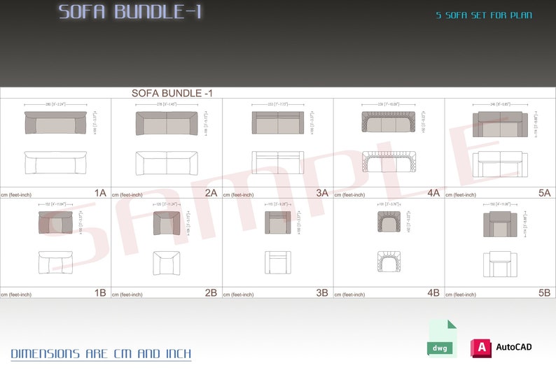 Sofa Set Bundle Plan DWG/CAD, Top View Sofa, Furniture Plan ...