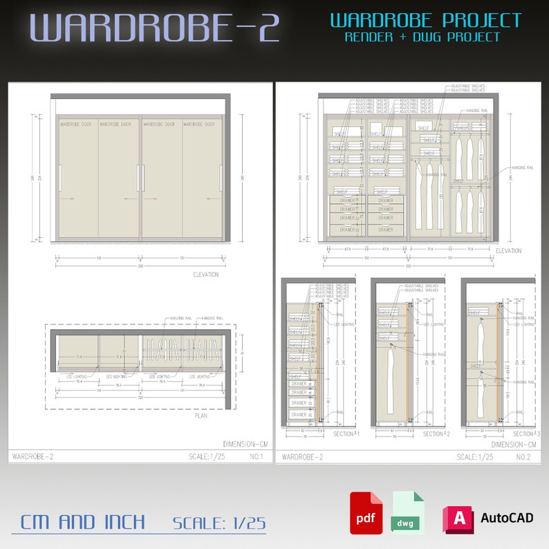 Wardrobe Project: DWG CAD Files, Render (digital Download) - Etsy
