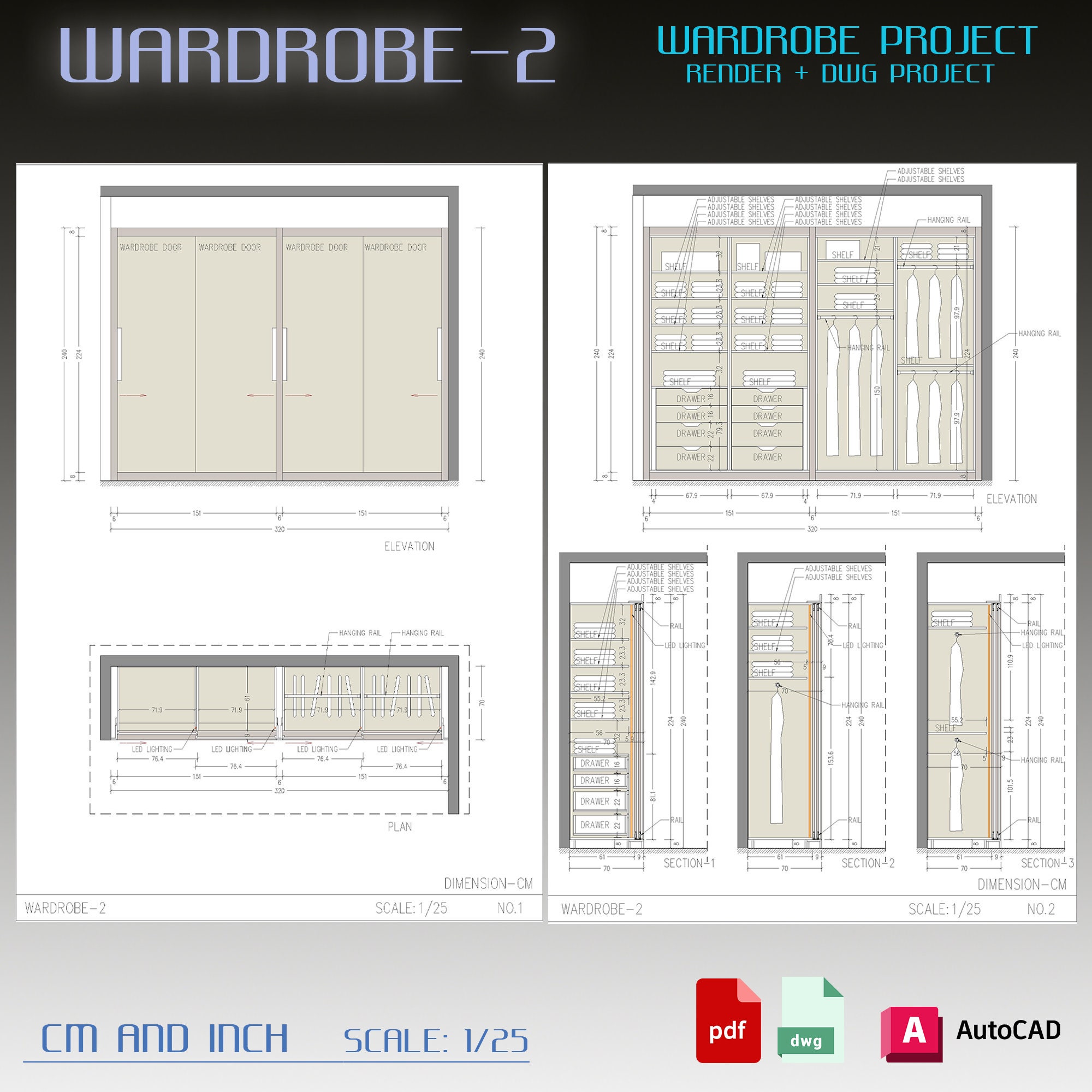 Wardrobe Project DWG, Wardrobe 3d Render, Wardrobe Design, Wardrobe ...