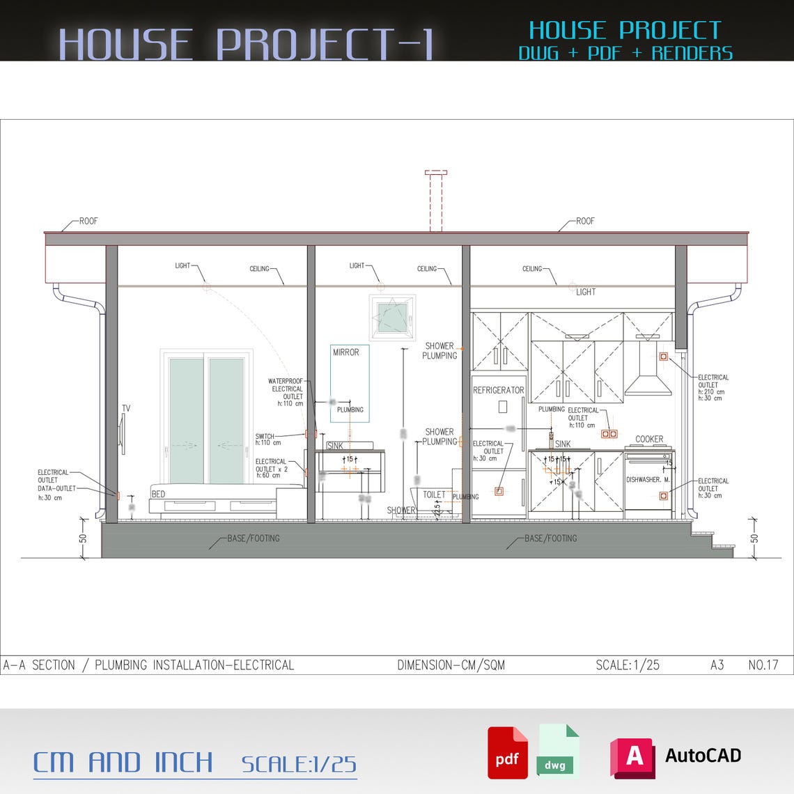 House Project DWG, House 3d Render, 1 Bedroom House, House ...