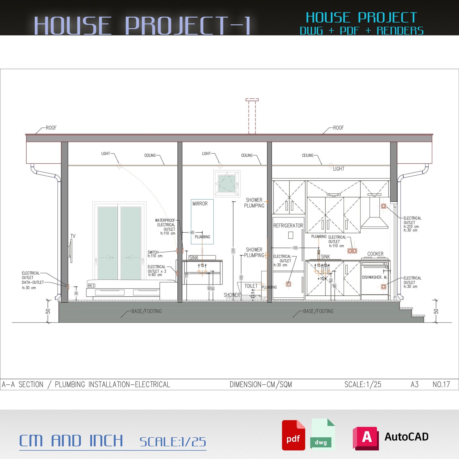 House Project DWG, House 3d Render, 1 Bedroom House, House ...