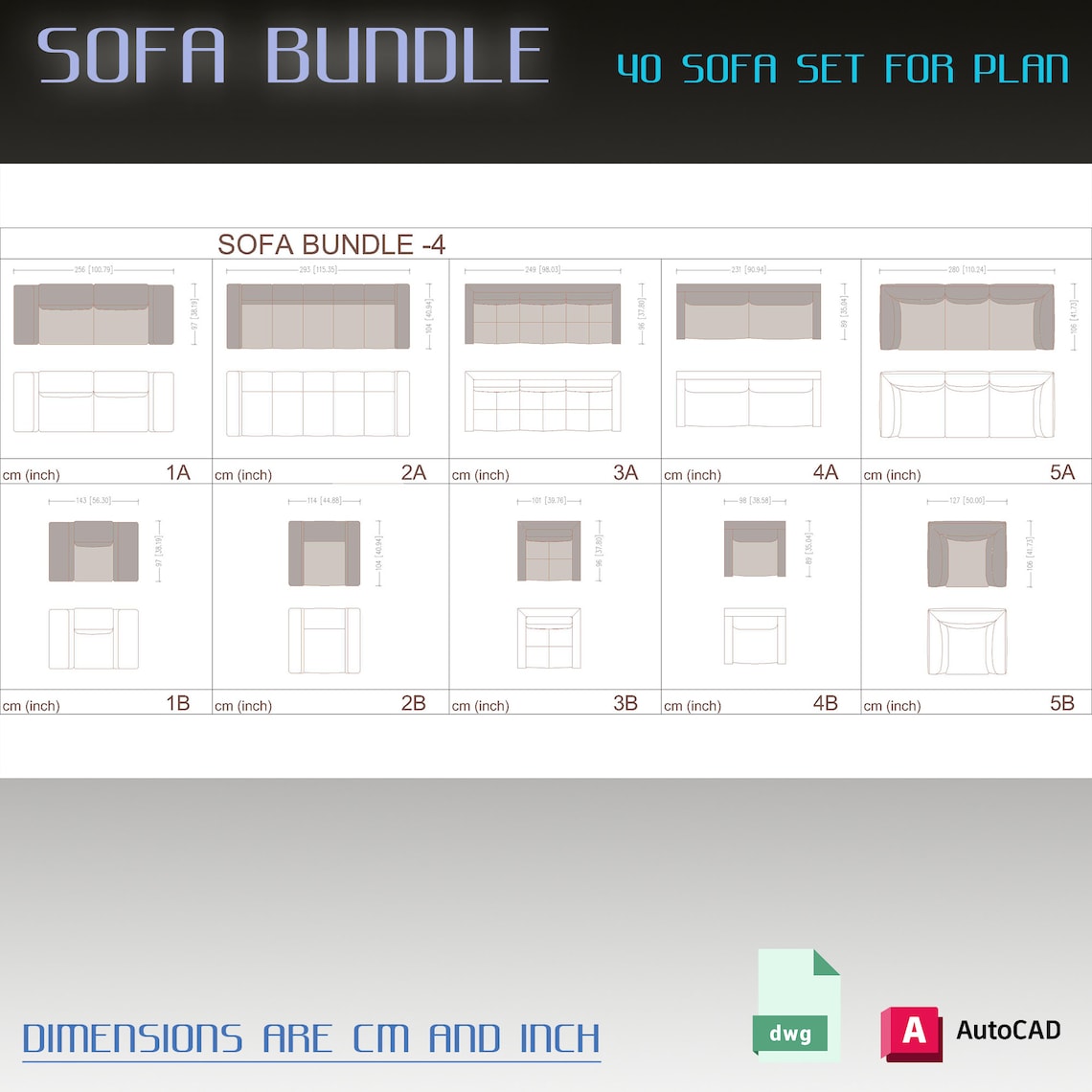 BIG Sofa Set Bundle Plan DWG/CAD, Top View Sofa, Furniture Plan ...