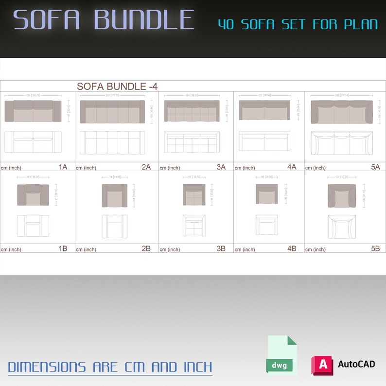 Sofa Set Plan Bundle: Top View Furniture (DWG/CAD) - Etsy