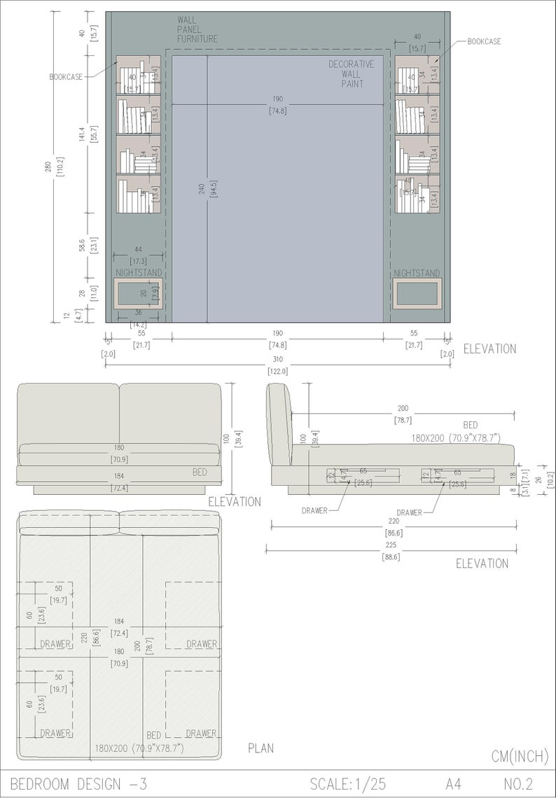 Bedroom Design Project DWG, Bedroom Architectural Drawing, Bedroom CAD ...