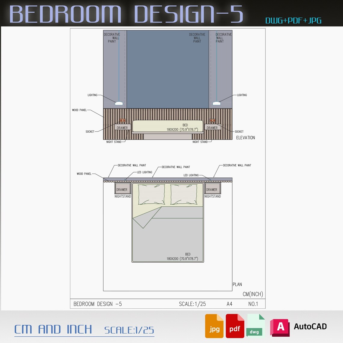 Bedroom Design Project DWG, Bedroom Architectural Drawing, Bedroom CAD ...