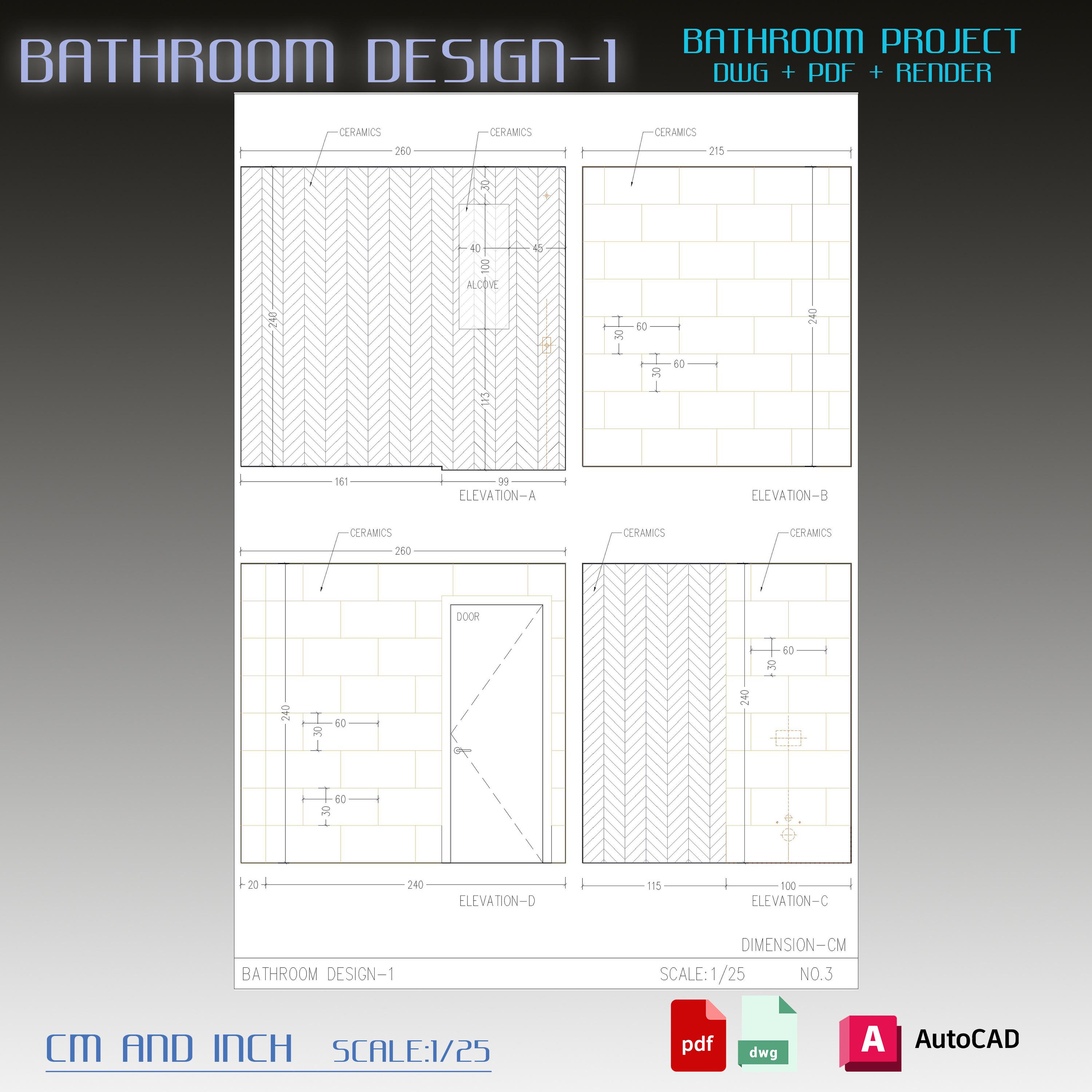 Bathroom Design Project: Architectural CAD Drawing (DWG, PDF) - Etsy