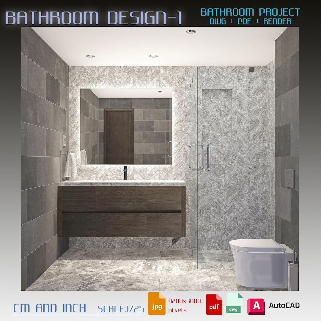 Bathroom Design Project: Architectural CAD Drawing (DWG, PDF) - Etsy