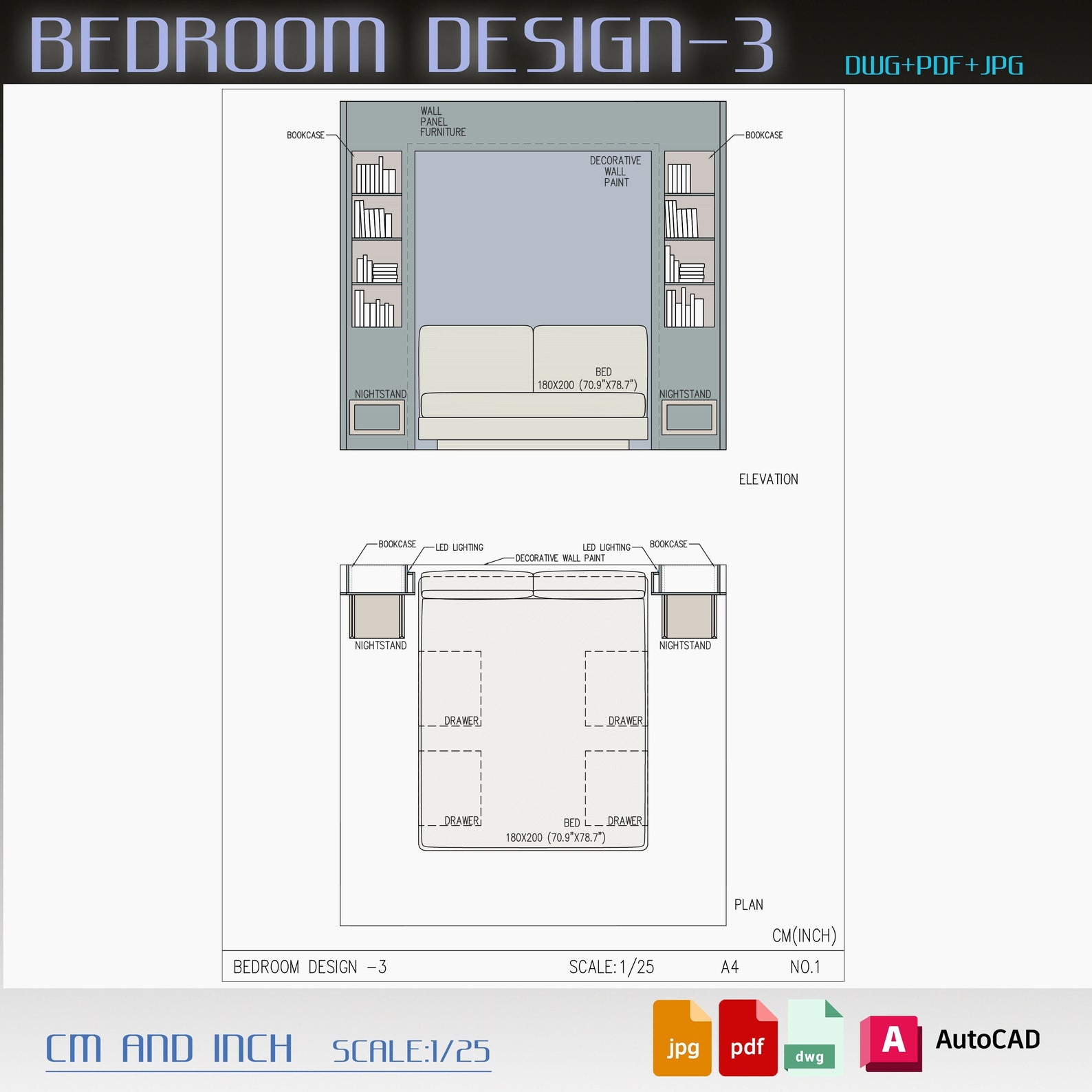 Bedroom Design Project DWG, Bedroom Architectural Drawing, Bedroom CAD ...