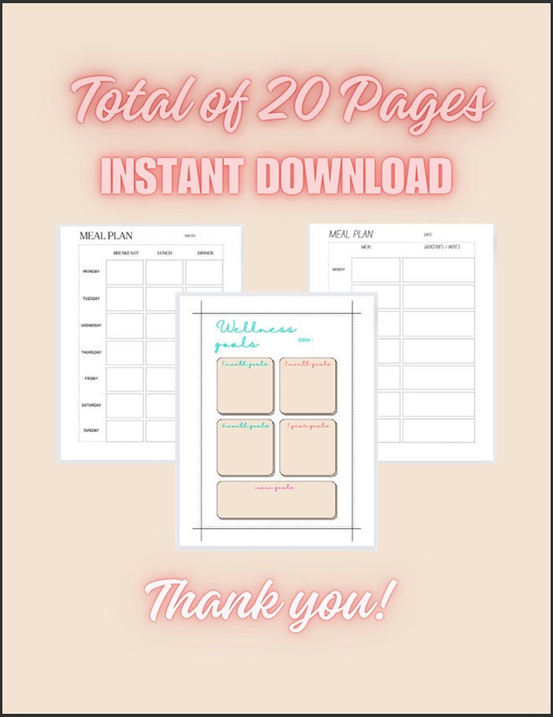 Weekly Printable Meal Planners + Kitchen, Grocery - Lists, Wellness ...