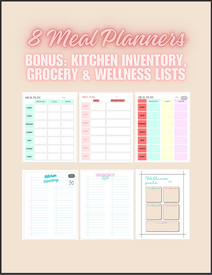 Weekly Printable Meal Planners + Kitchen, Grocery - Lists, Wellness ...