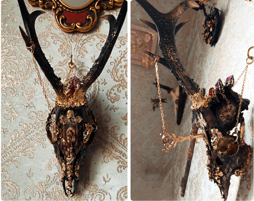 Made to Order Real Roe Deer Skull Unique Hand Painted, Keys, Key-kepper ...