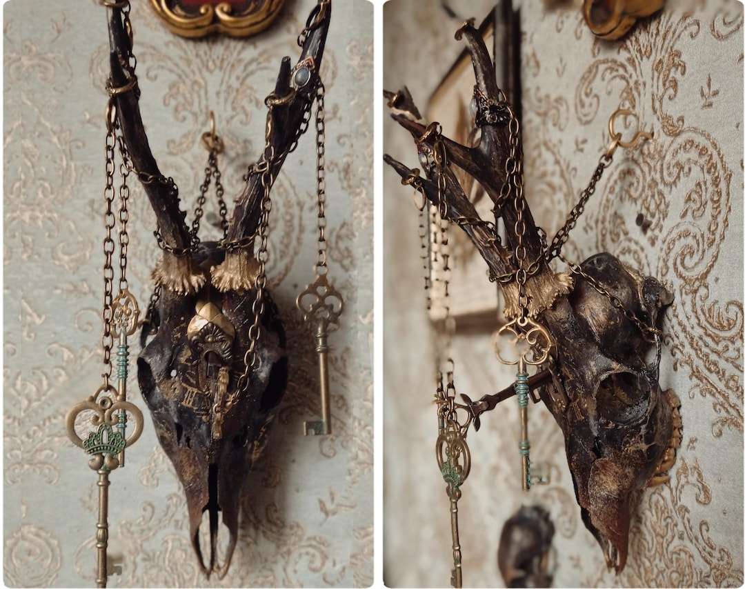 Made to Order Real Roe Deer Skull Unique Hand Painted, Keys, Key-kepper ...